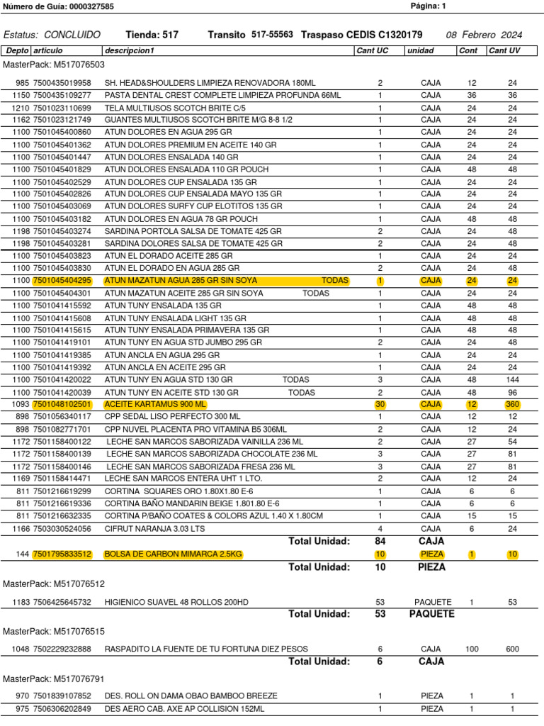Guia de Embarque 08-09-24 | PDF | Industria de alimentos | Comida y bebida