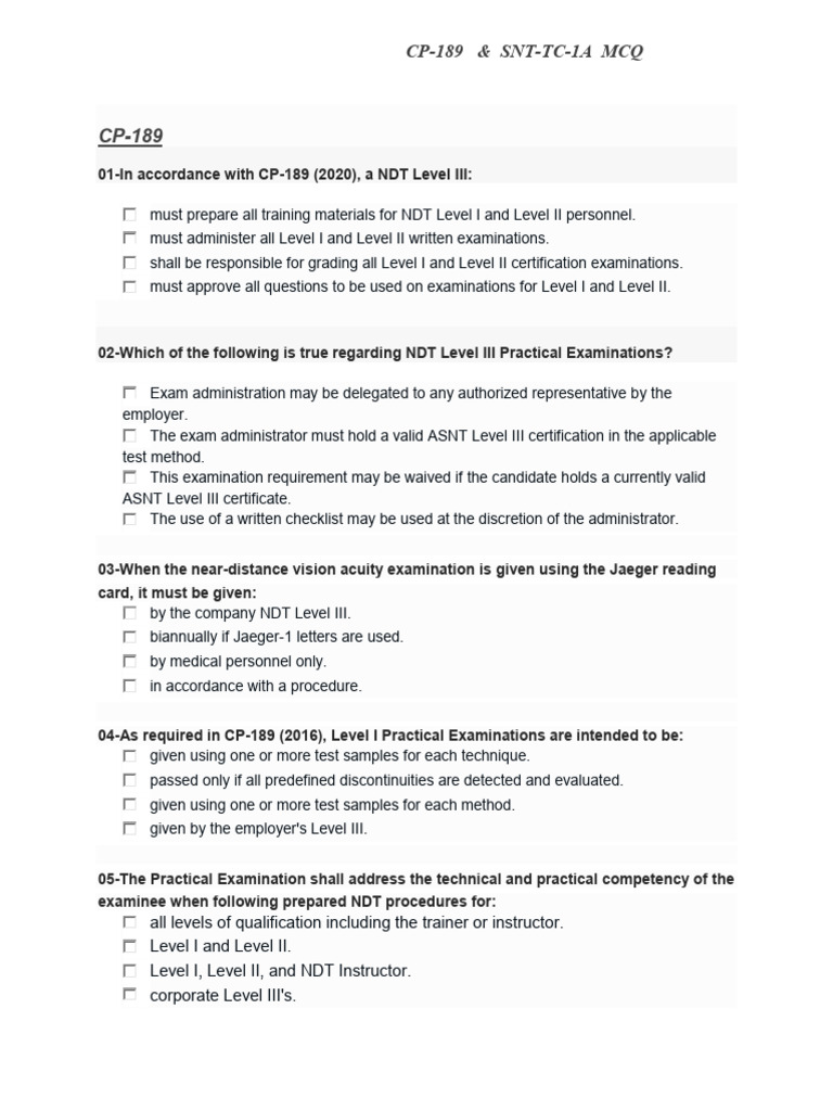CP-189 & Asnt-Tc-1a | PDF | Nondestructive Testing | Business