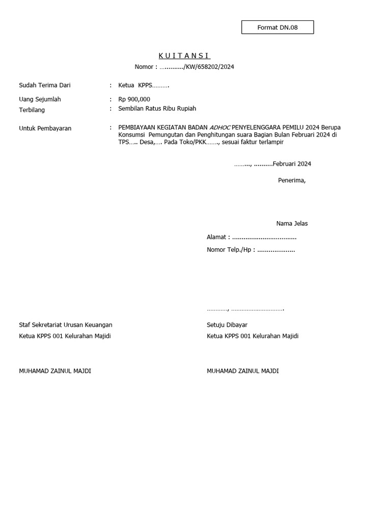 Kuitansi Pembayaran Pemilu 2024 | PDF