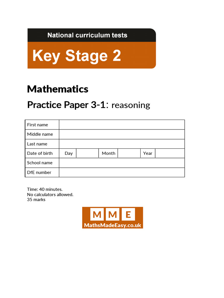 KS2 Maths Reasoning Practice Test | PDF | Mathematics | Metrology