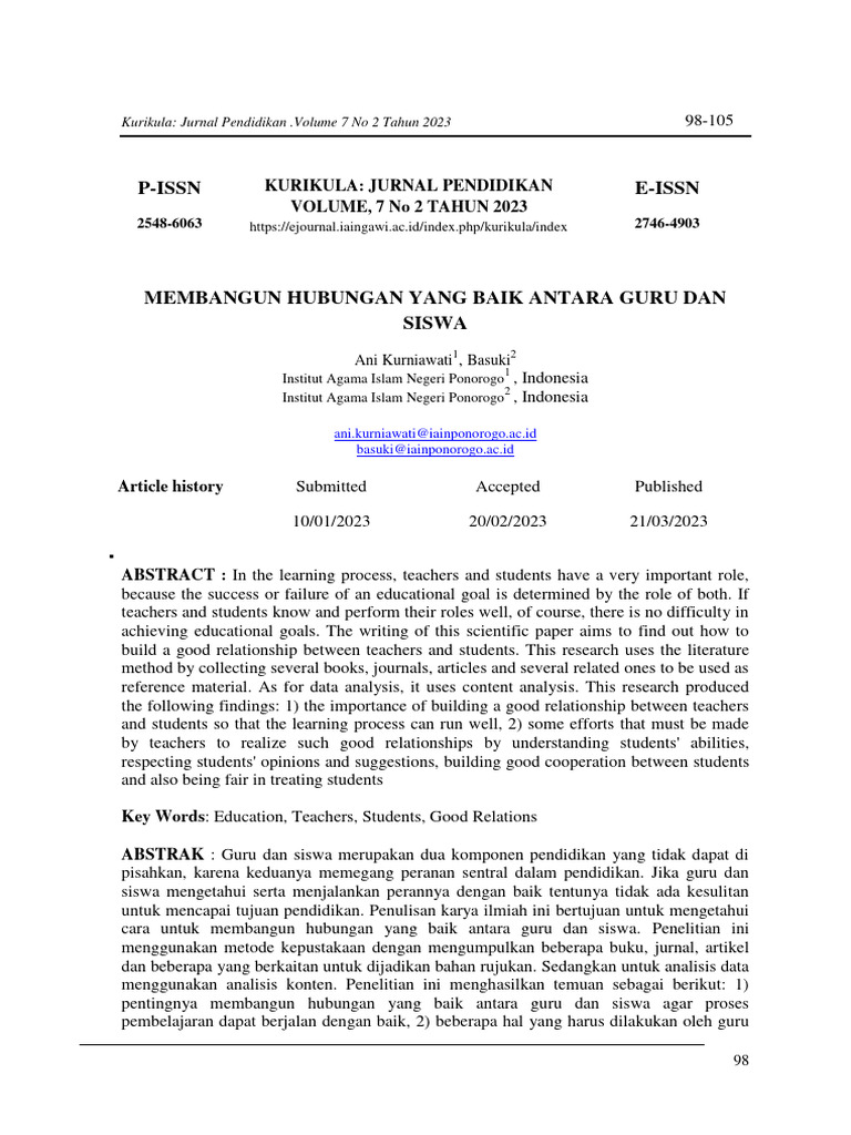 Membangun Hubungan Yang Baik Antara Guru Dan Siswa | PDF | Karier & Perkembangan | Kesehatan ...