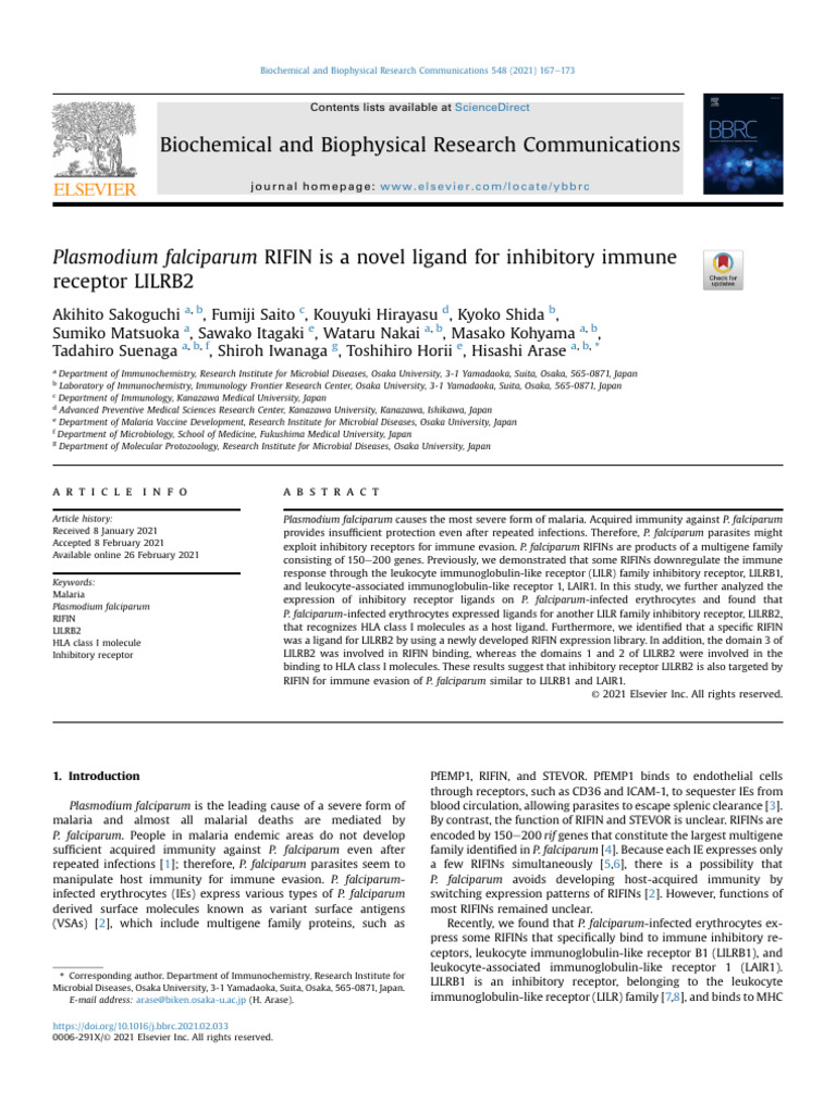 Plasmodium Falciparum RIFIN Is A Novel Ligand For Inhibitory Immune ...