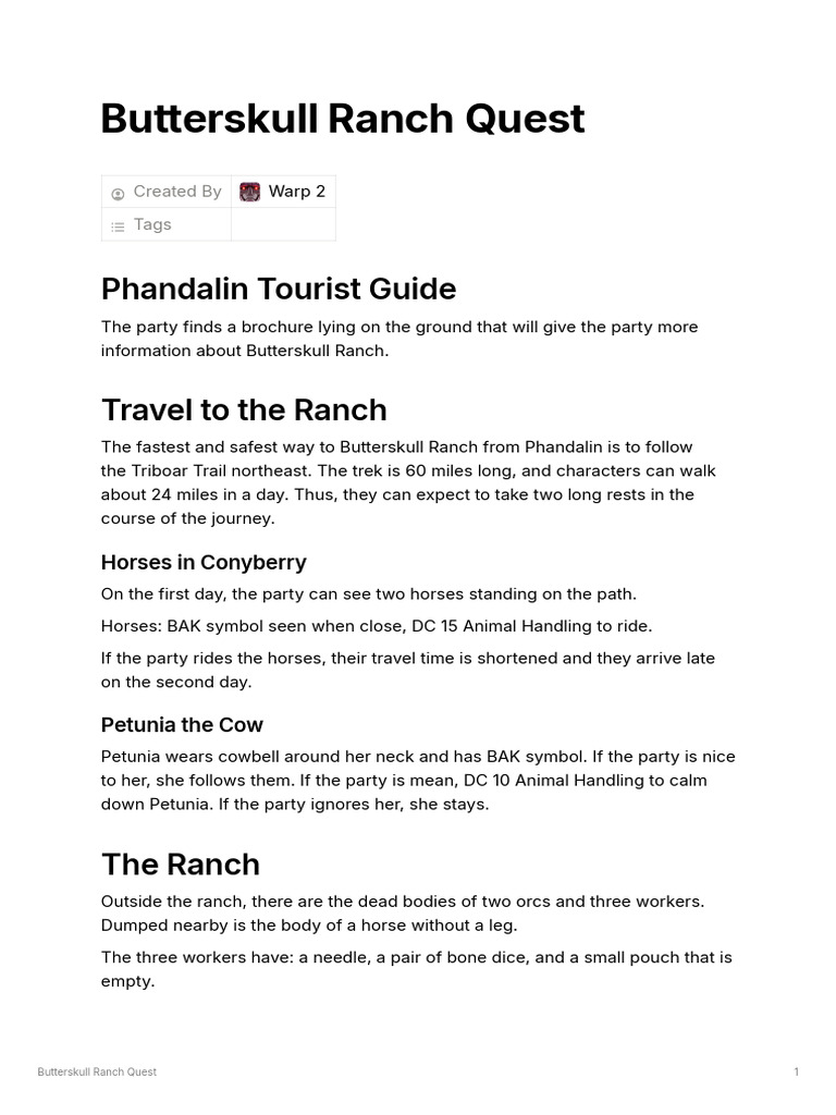 Butterskull Ranch Quest 2 | PDF