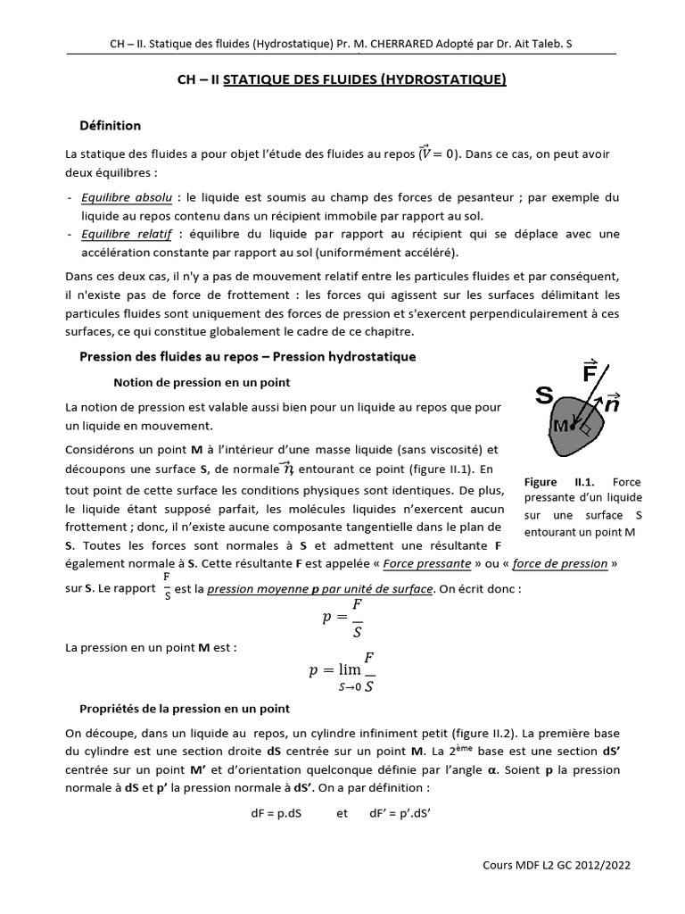 MDF - CH II Statique Des Fluides - UMMTO | PDF | Pression | mesure de ...