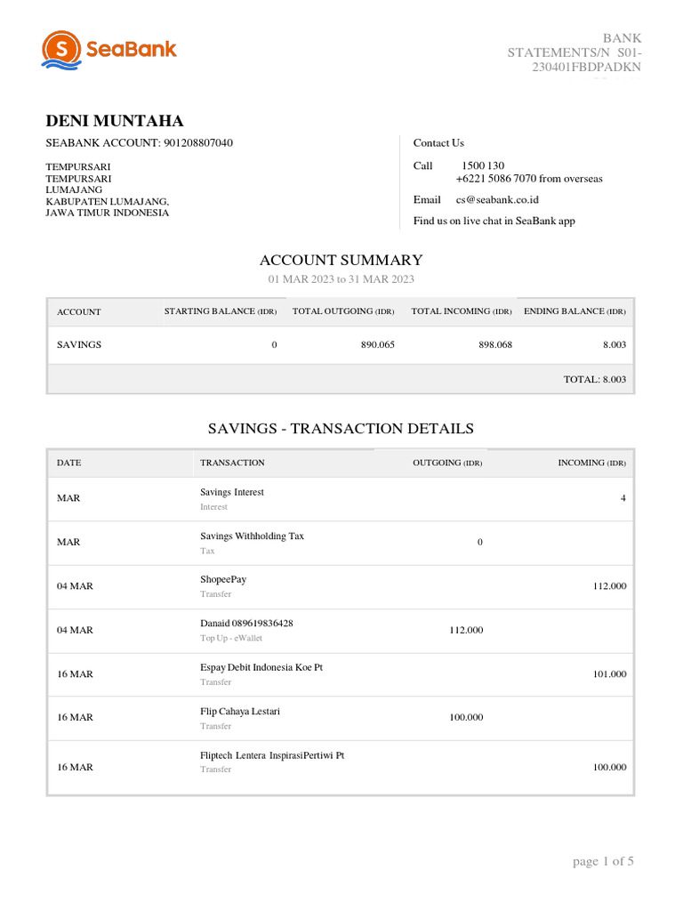 Seabank Statement 20230415121 | PDF | Taxes | Economies