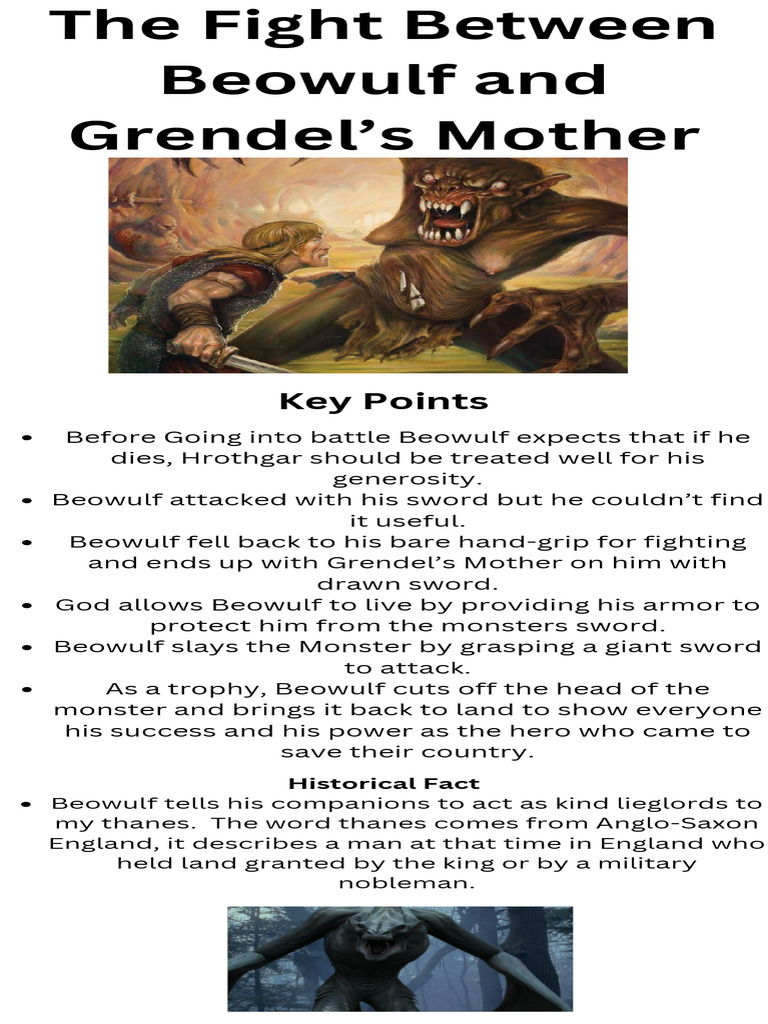 The Fight Between Beowulf and Grendel S Mother | PDF