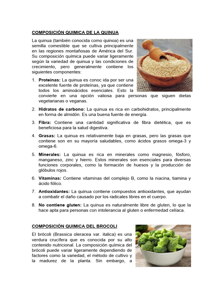 COMPOSICIÓN QUIMICA DE LA QUINUA | PDF | Berenjena | Quinua