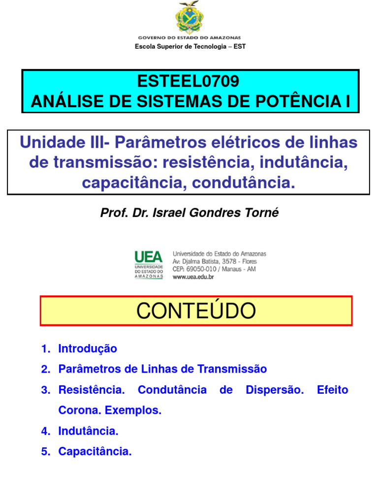 UNIDADE 3. Parâmetros Elétricos Das Linhas de Transmissão | Download ...