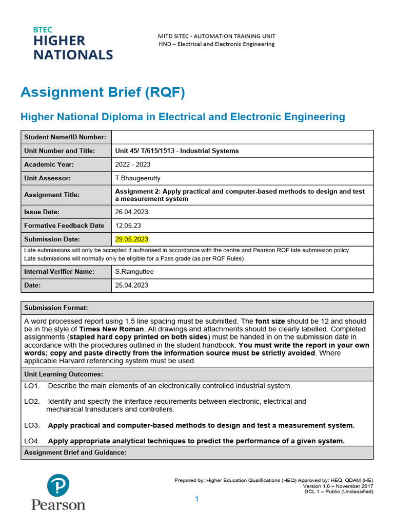 Industrial Systems Ass 2 2022-23 - RQF - IVed | PDF | Programmable Logic Controller | Engineering