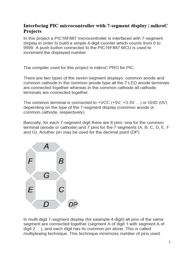 Interfacing PIC Microcontroller With 7 Segment Display - MikroC Code ...