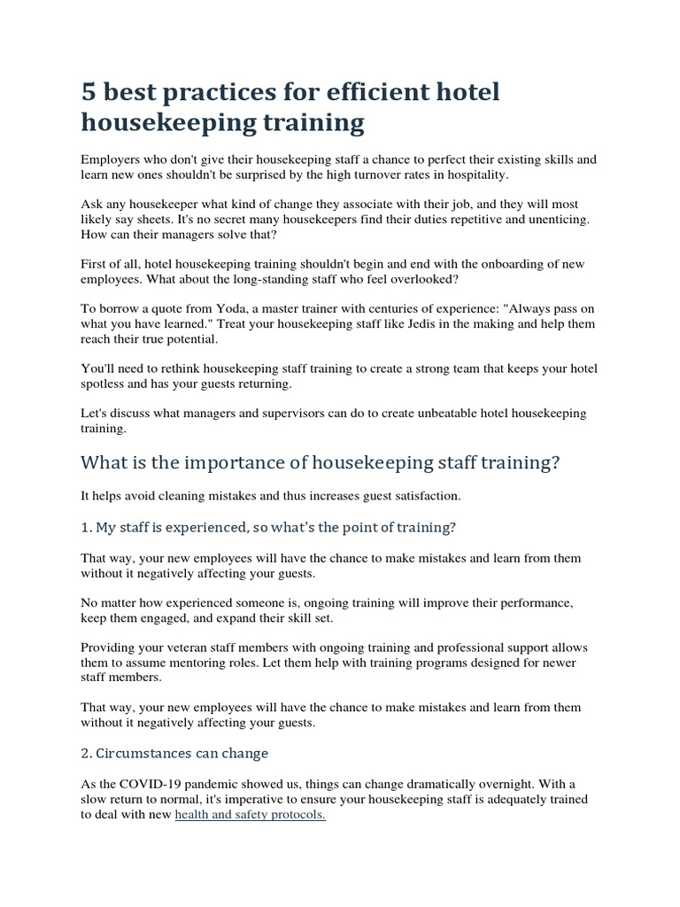 5 Best Practices For Efficient Hotel Housekeeping Training | PDF ...