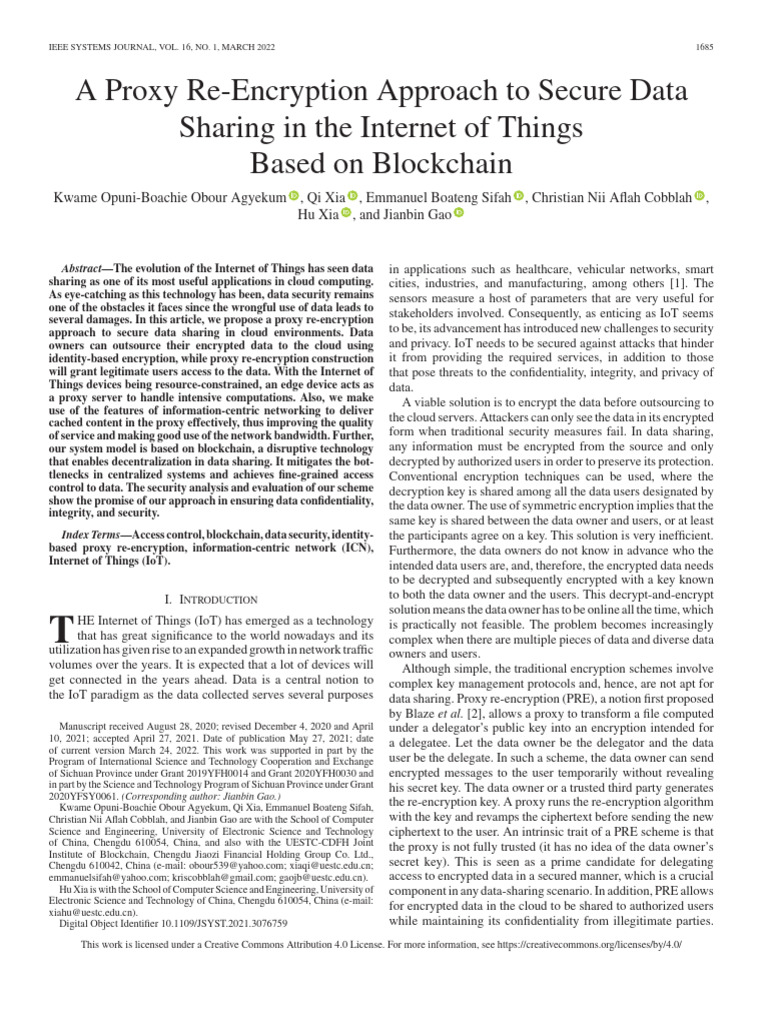 IoT Data Security via Proxy Re-Encryption | PDF | Encryption | Internet Of Things