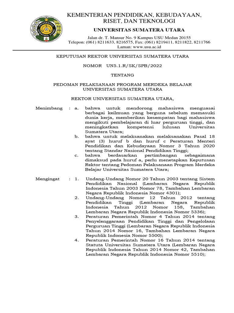 Pedoman 5 Pelaksanaan Program Merdeka Belajar Usu | PDF