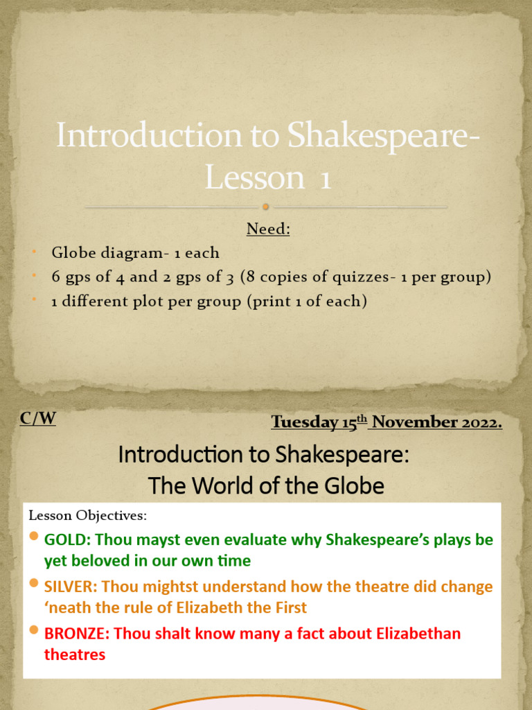 Lesson 1 - The World of The Globe | PDF | William Shakespeare
