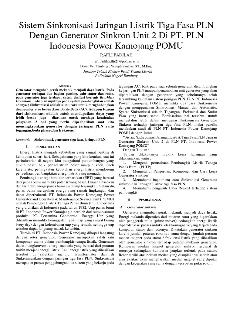 Syarat Sinkronisasi Generator PLN | PDF | Sains & Matematika ...