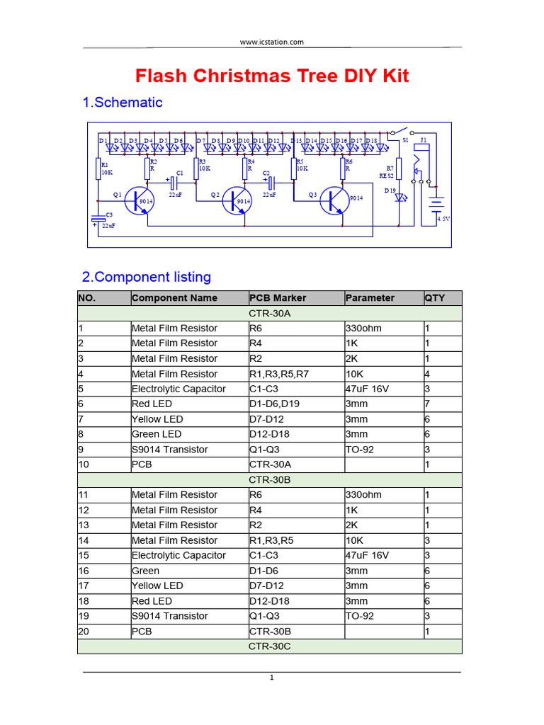 Flash Christmas Tree DIY Kit Guide | PDF | Printed Circuit Board | Resistor
