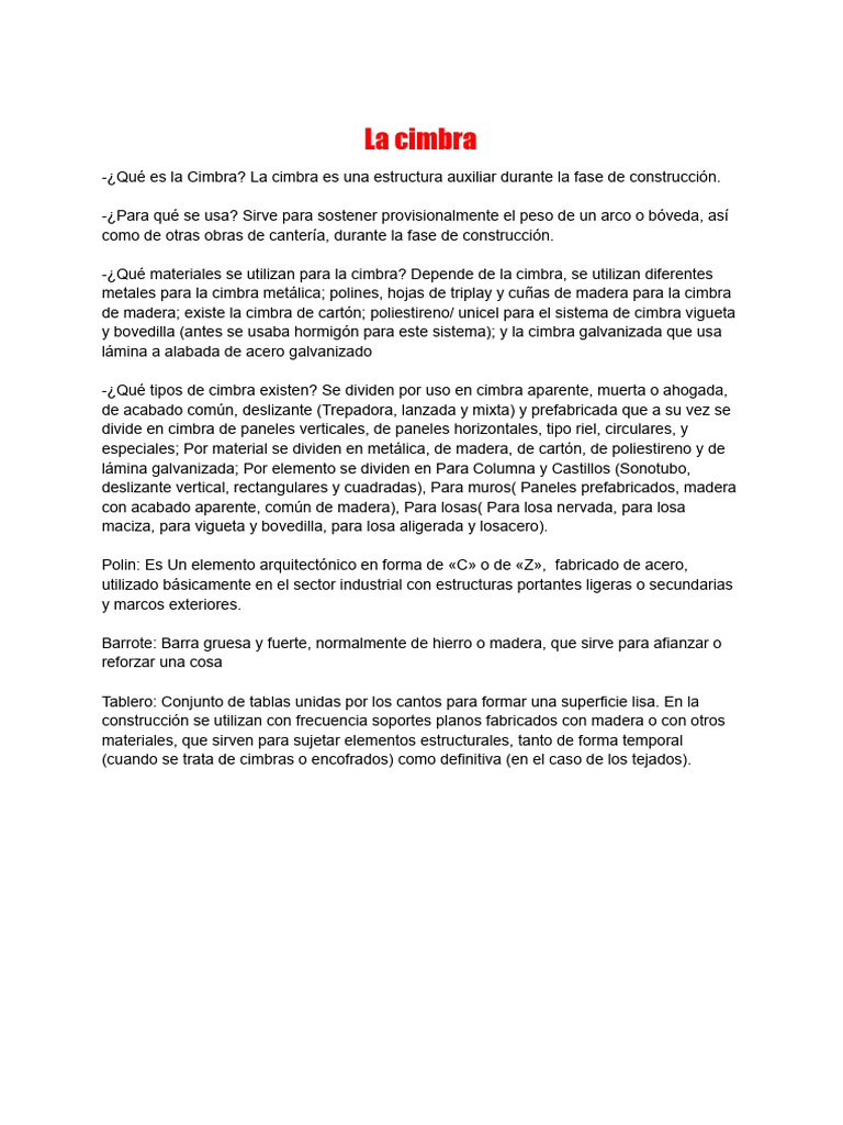 Tipos y Usos de Cimbra en Construcción | PDF | Elementos ...