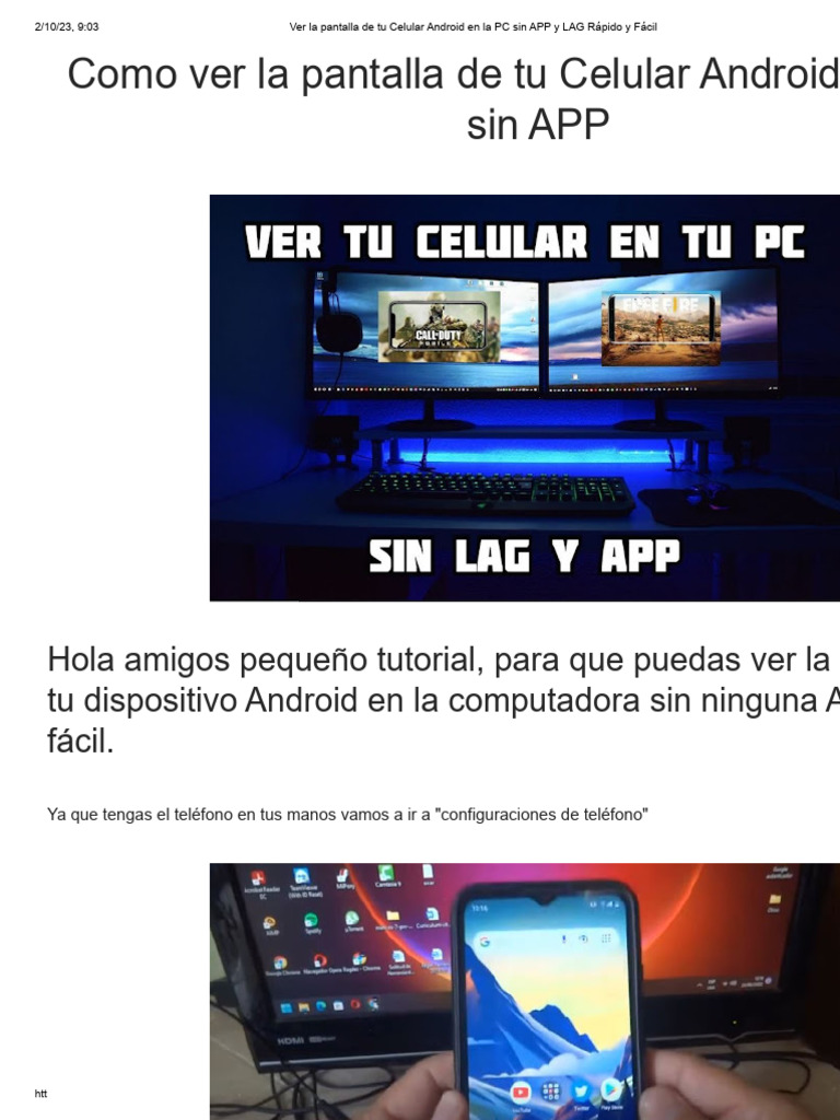 Ver La Pantalla de Tu Celular Android en La PC Sin APP y LAG Rápido y Fácil | PDF | Aplicación ...