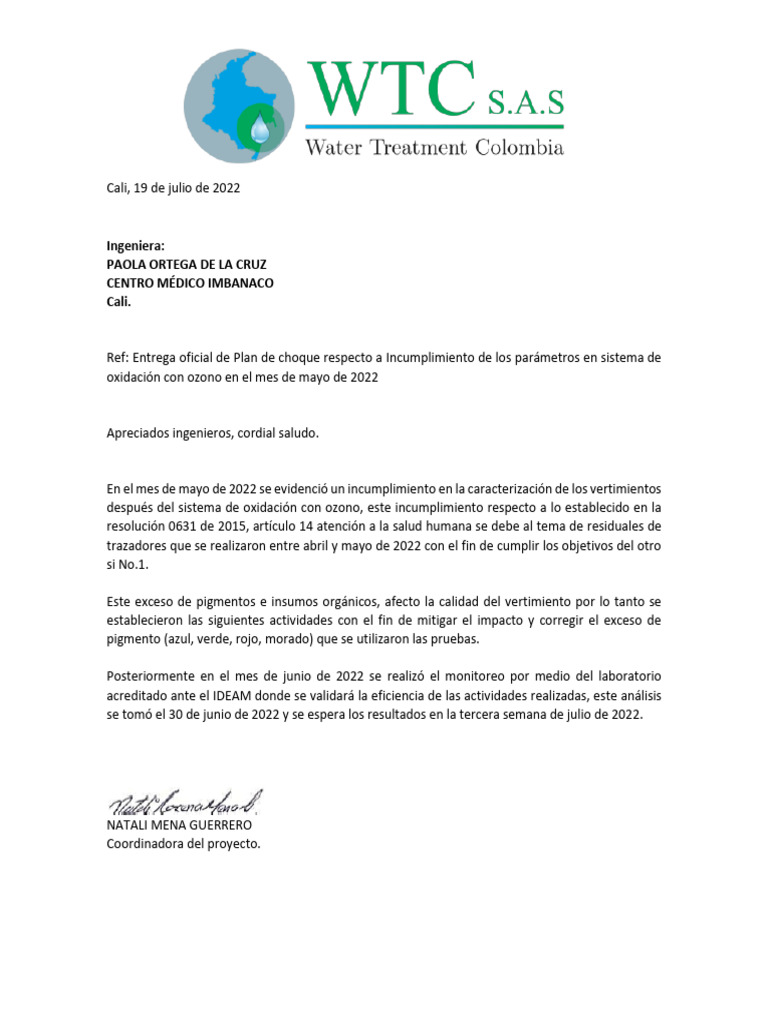 Plan de Choque Sistema Ozono | PDF