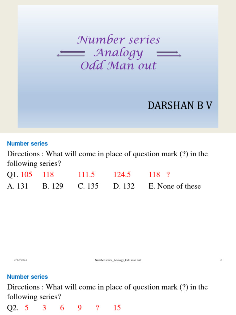 Number Series - Analogy-Odd Man Out | PDF