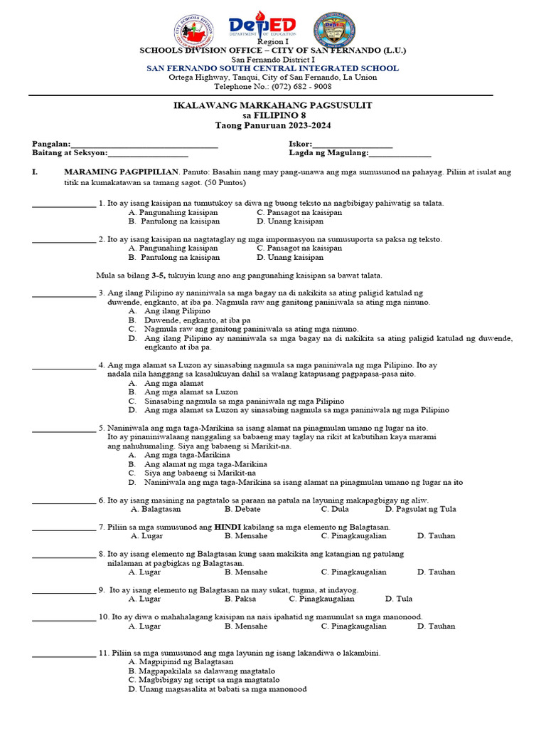 2nd Quarter Fil Quiz | PDF