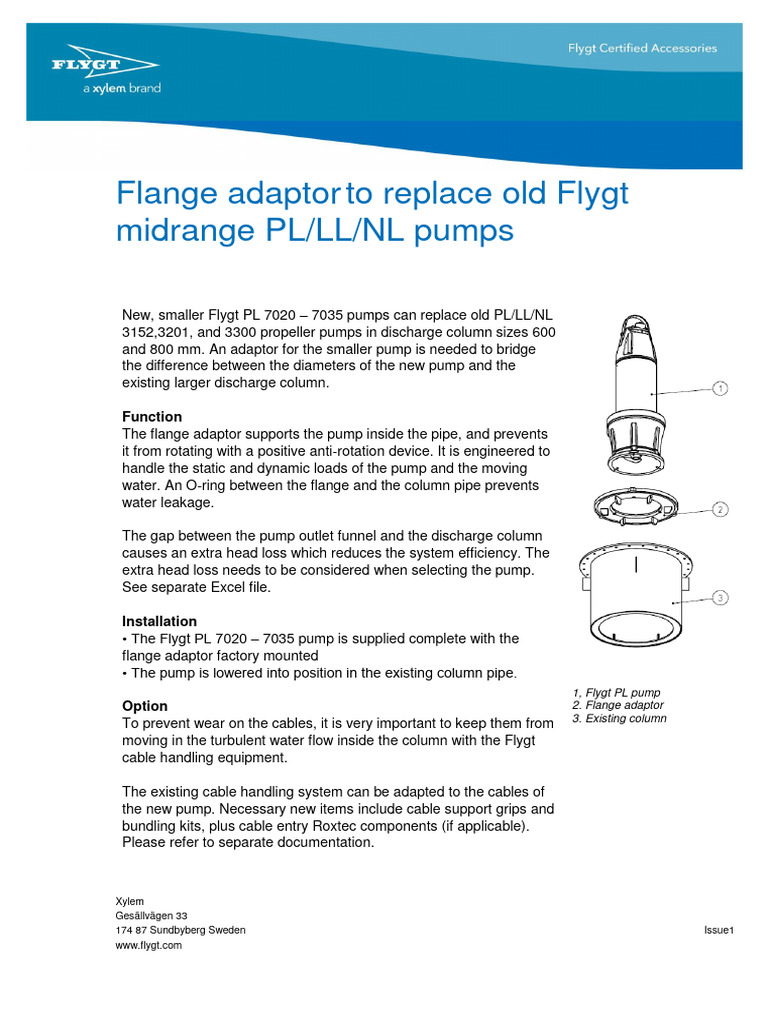 Flange Adaptor To Replace Old Flygt Midrange PL - LL - NL Pumps | PDF
