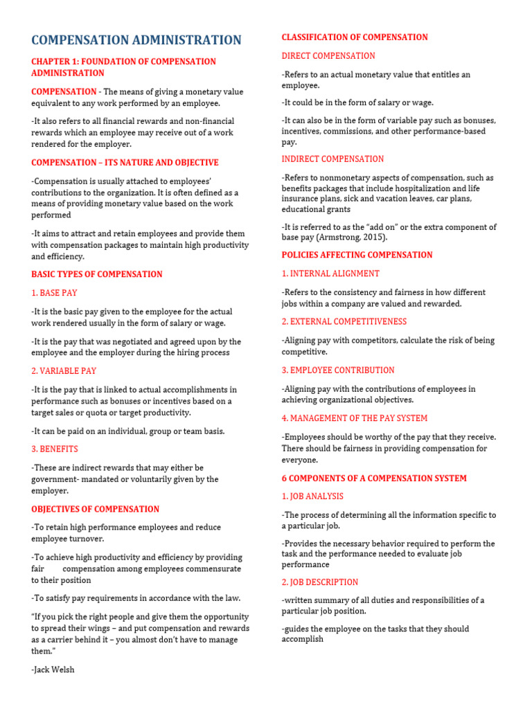 Compensation Administration (Chap. 1) | PDF | Employment | Salary
