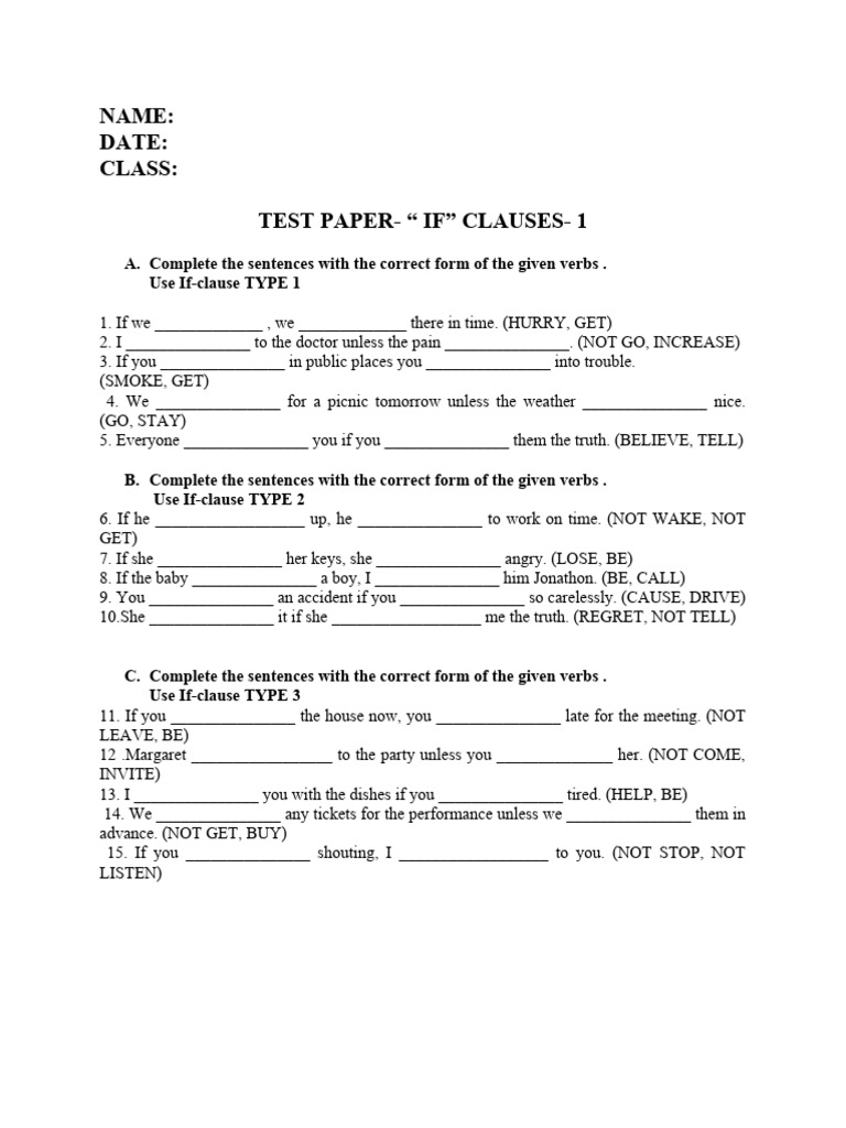 If Clauses Test-1 | PDF | Language Mechanics | Syntax