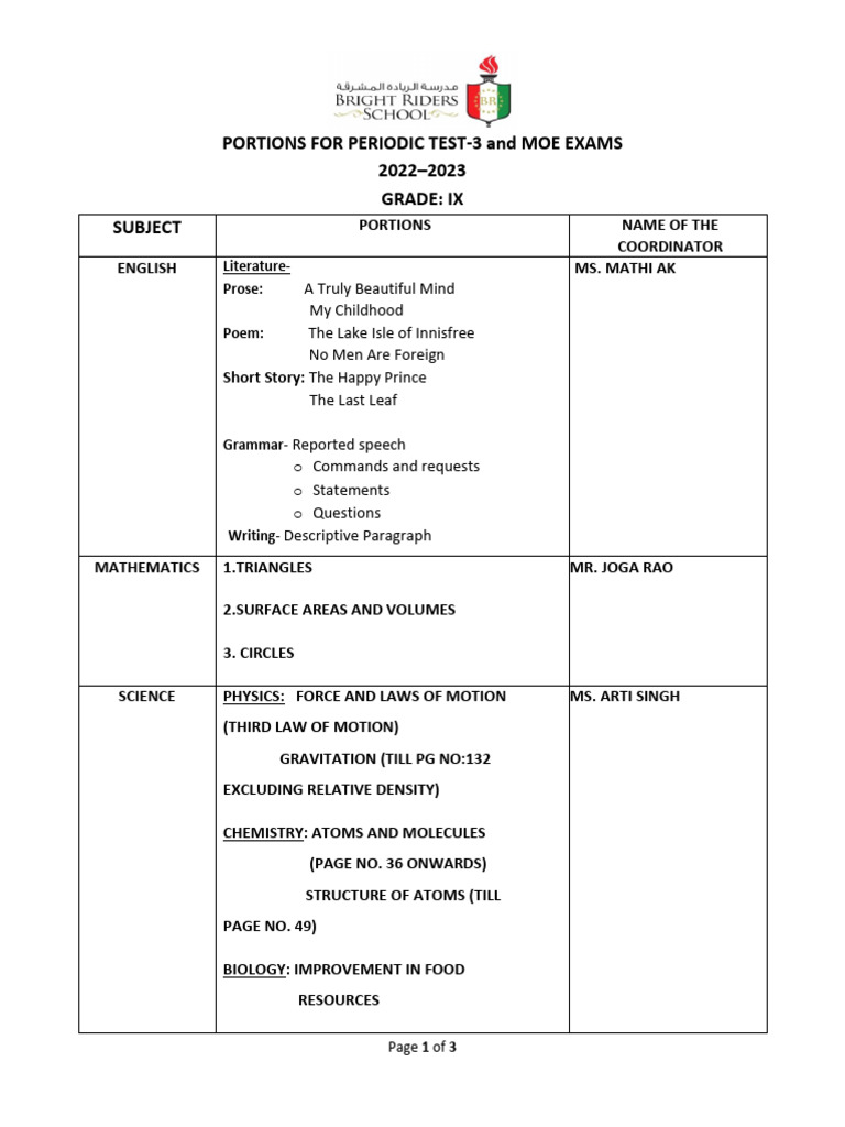 GRADE 9 Portions of PT3 & MOE Exams | PDF | Science