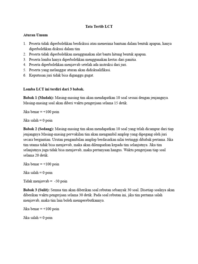 Tata Tertib Lomba LCT | PDF