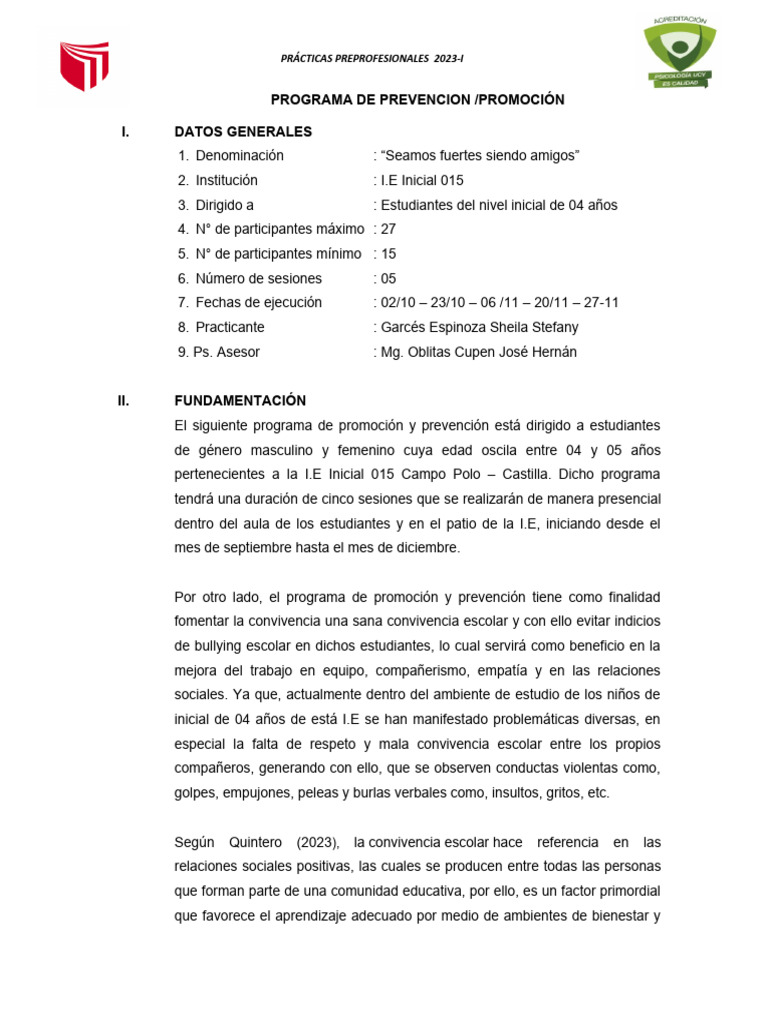 Programa Prevencion-Promocion Terminado | PDF | Aprendizaje | Comportamiento