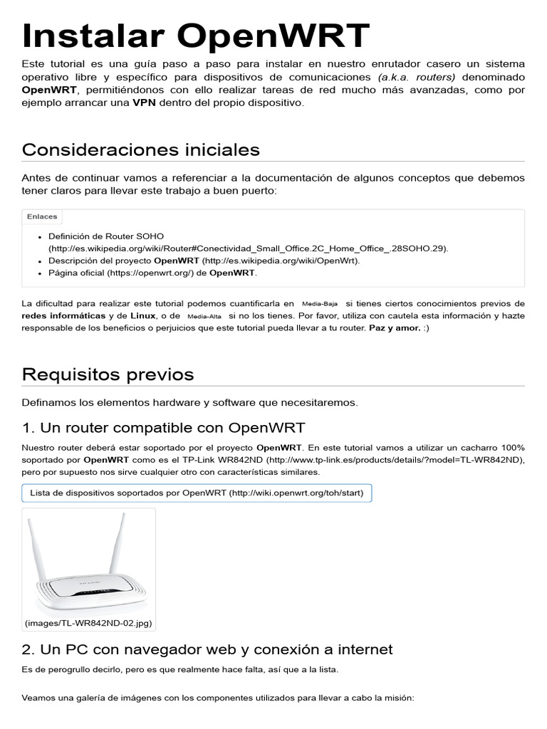 Guía de Instalación de OpenWRT | PDF | Enrutador (Computación) | Dirección IP