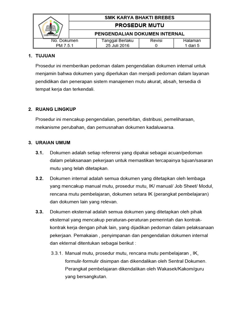7.5.1. PENGENDALIAN DOKUMEN INTERNAL | PDF