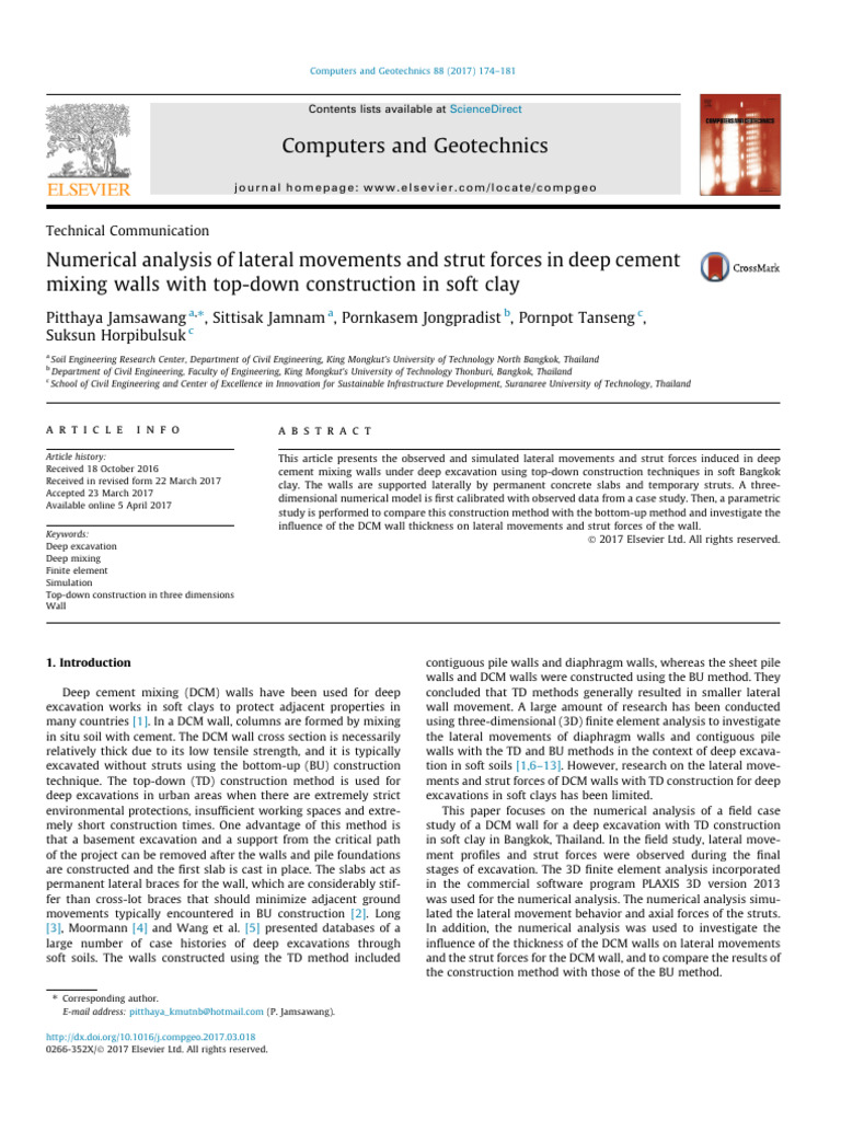 Numerical Analysis of Lateral Movements and Strut Forces in Deep Cement | PDF | Deep Foundation ...