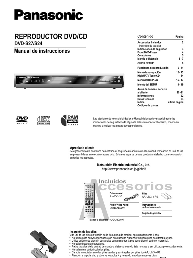 Panasonic DVD-S27 Usuario | PDF | DVD | Ingenieria Eléctrica