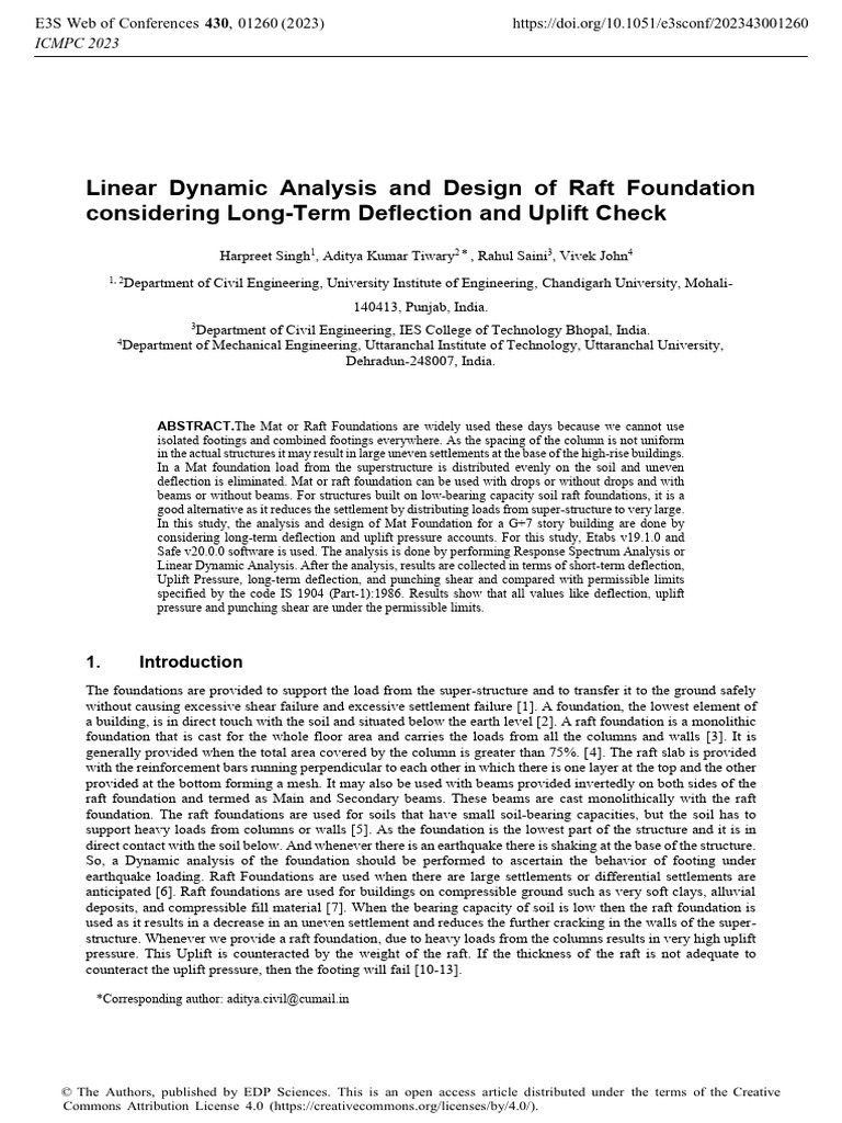 Linear Dynamic Analysis and Design of Raft Foundat | PDF | Foundation ...