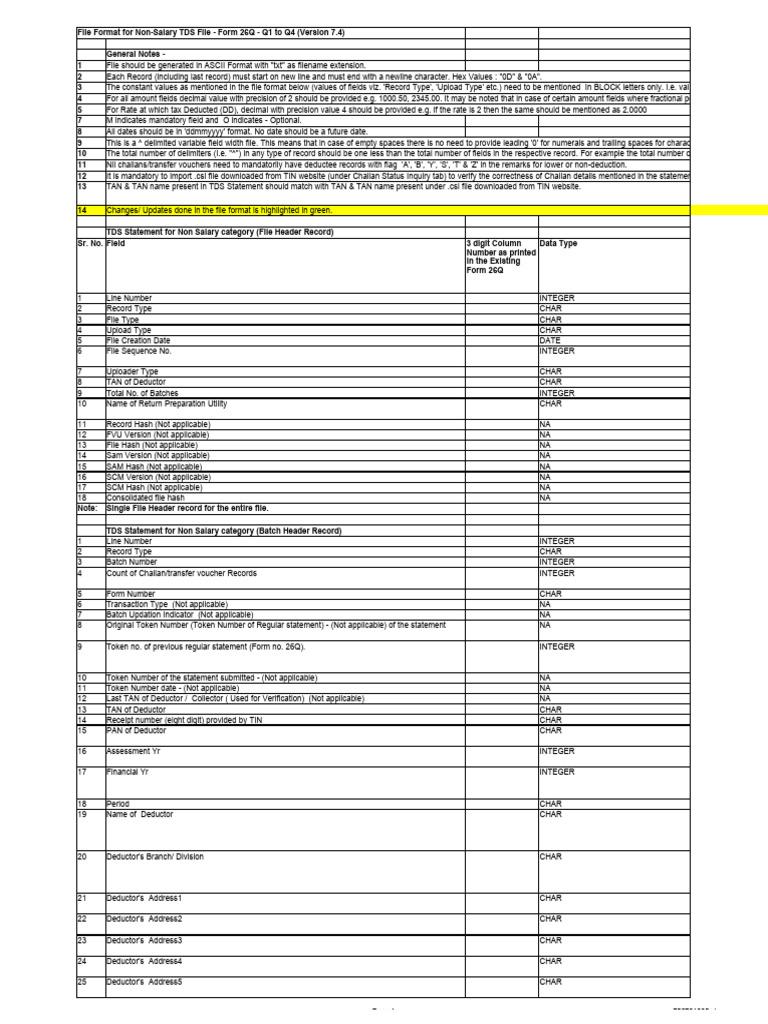 File Format 26Q Regular Q1 To Q4 Version 7.4 21092023 201011 | PDF ...