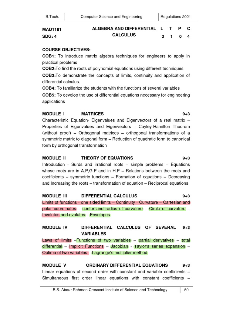 Maths Syllabus | PDF | Equations | Eigenvalues And Eigenvectors