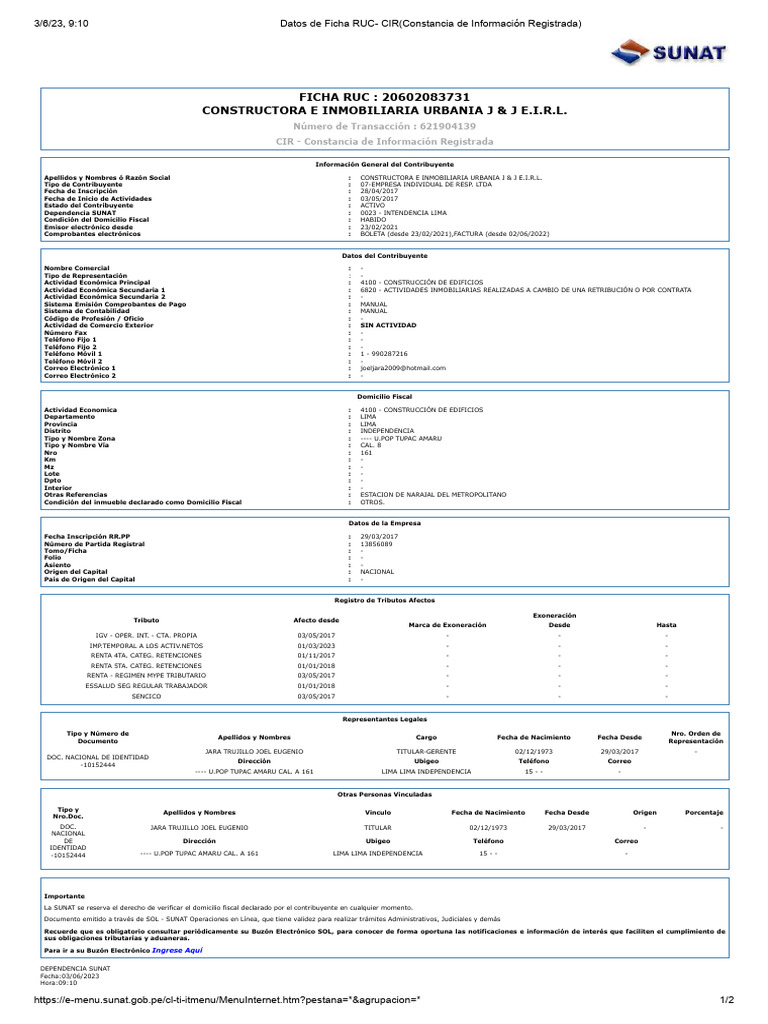 Ficha Ruc | PDF | Industrias de servicio
