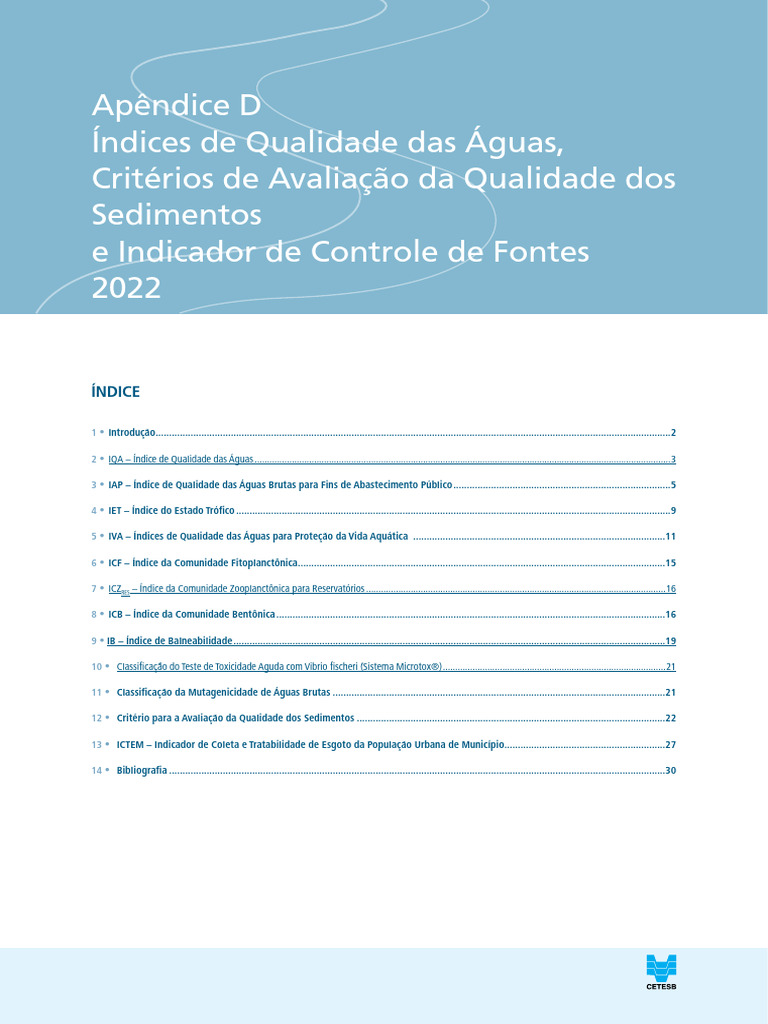 Apendice-D - Cálculo Do IQA CETESB 2022 | PDF | Qualidade da água | Água