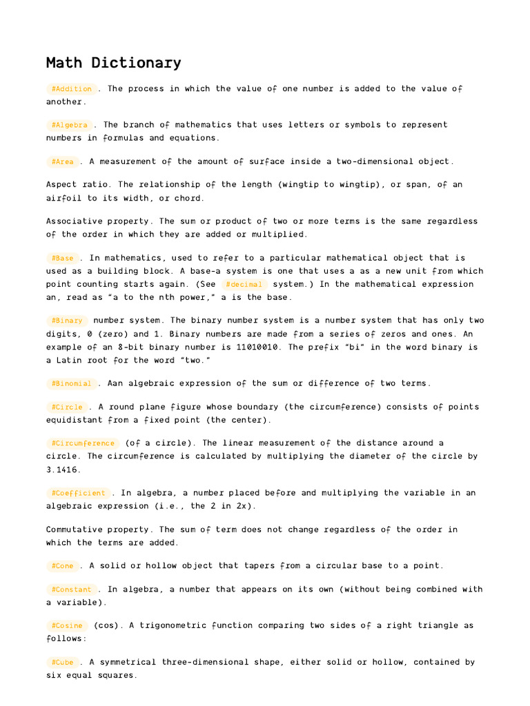 EASA Module 1 - Math Dictionary | PDF | Numbers | Division (Mathematics)