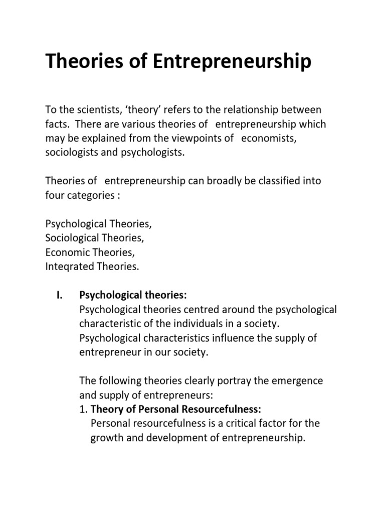 Theories of Entrepreneurship | PDF | Entrepreneurship | Economics