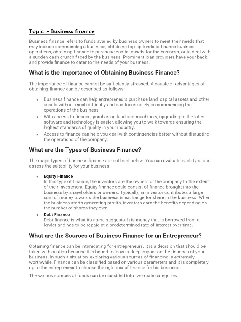 Business Finance | PDF | Loans | Equity (Finance)