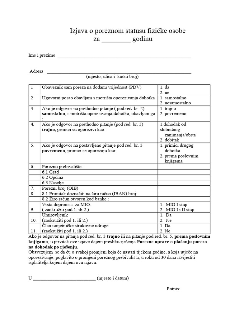 porezna Izjava (1) | PDF