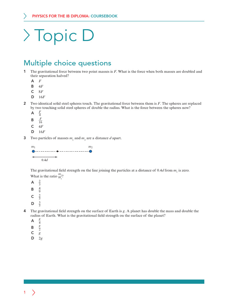 IB Physics Diploma: Gravitational MCQs | PDF | Orbit | Magnetic Field