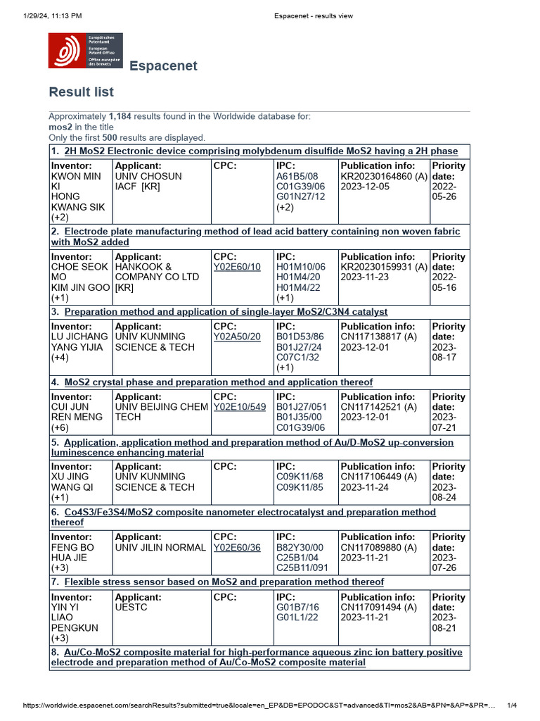 Espacenet - Results View3 | PDF | Physical Sciences | Materials