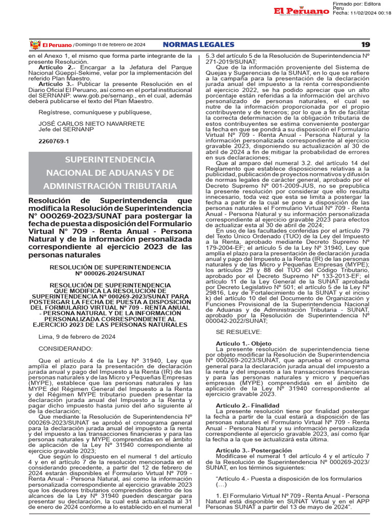 ResoluciÓn De Superintendencia Nº 000026 2024 Sunat Pdf Impuesto