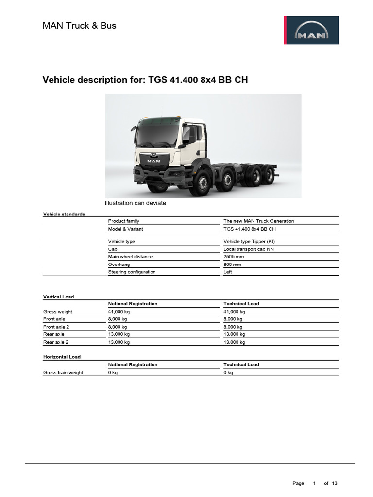 TGS 41.400 8x4 BB CH L39EAA05 | PDF | Truck | Axle