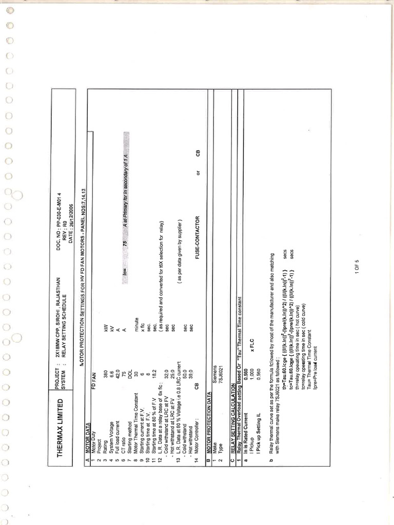Scanned FD Fan Motor Rly Settings - 2x18MW, JKLC | PDF