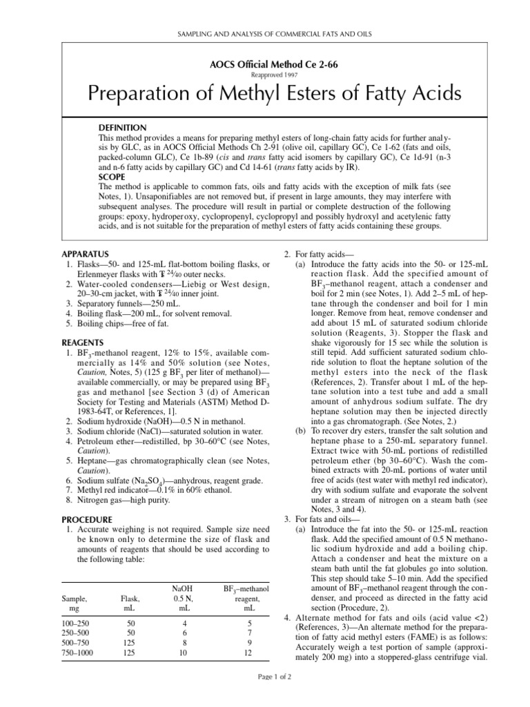 Methyl Esters Preparation Method for Fats | PDF | Fatty Acid | Sodium ...